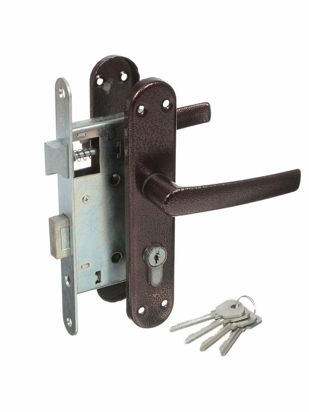 Замок врезной Птимаш ЗВ4-1.55/ЗВ4-3.08, 8836, цилиндровый с ручкой, цвет медь, универсальный, 4 ключа в комплекте