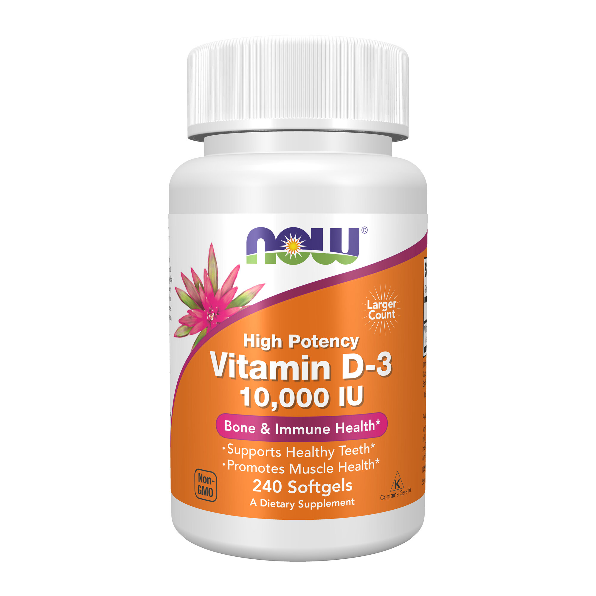 NOW High Potency, Vitamin D3 10000 IU, Витамин Д3, 240 мягких капсул для здоровья костей й и зубов