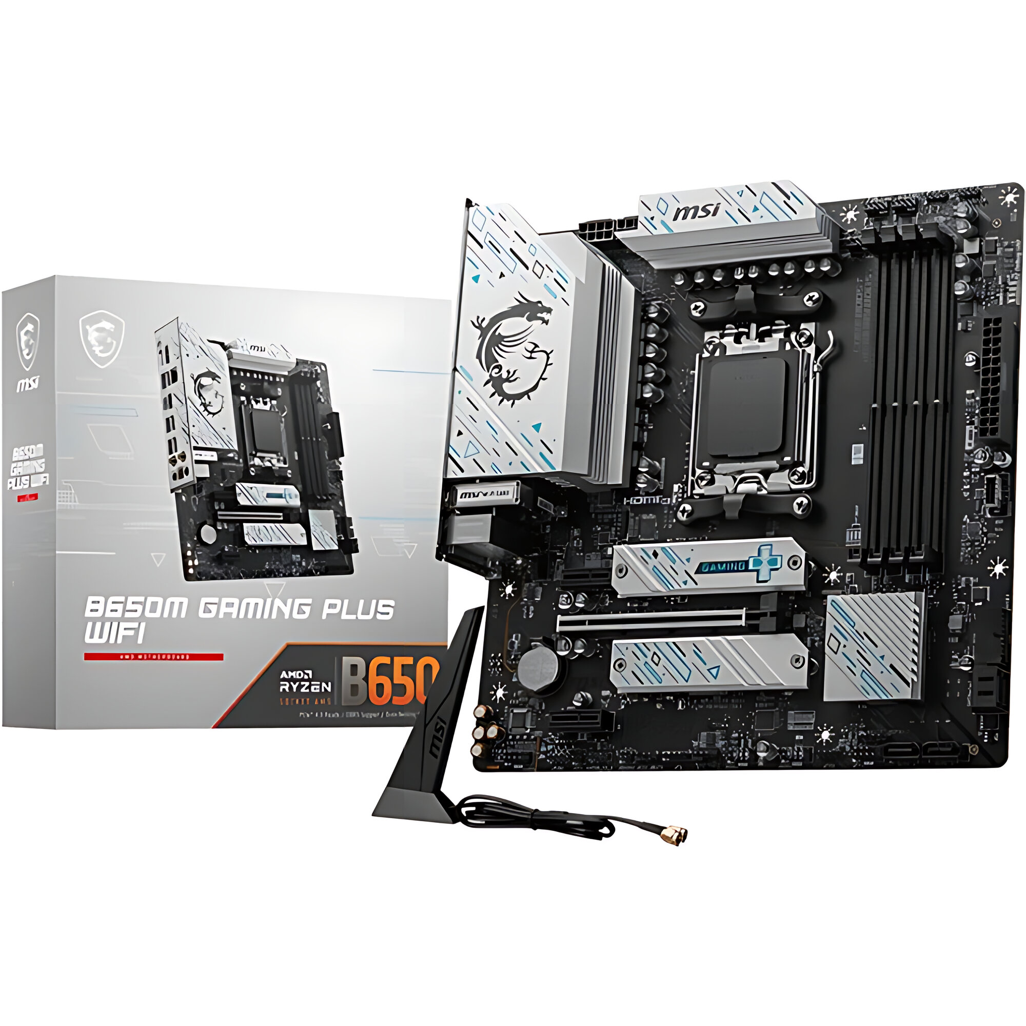Материнская плата MSI B650M GAMING PLUS WIFI (Socket AM5/AMD B650/4xDDR5/PCI-Ex16/2xM.2/SB/Wi-Fi/BT/GLAN/DP/HDMI/mATX)