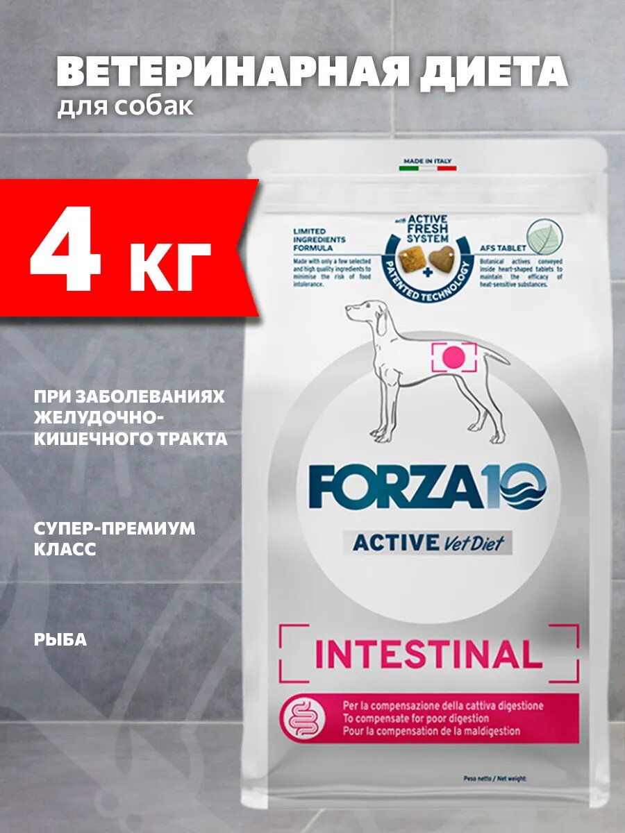 Корм сухой Forza10 Dog Active Vet Diet Intestinal для взрослых собак всех пород при заболеваниях ЖКТ, 4 кг