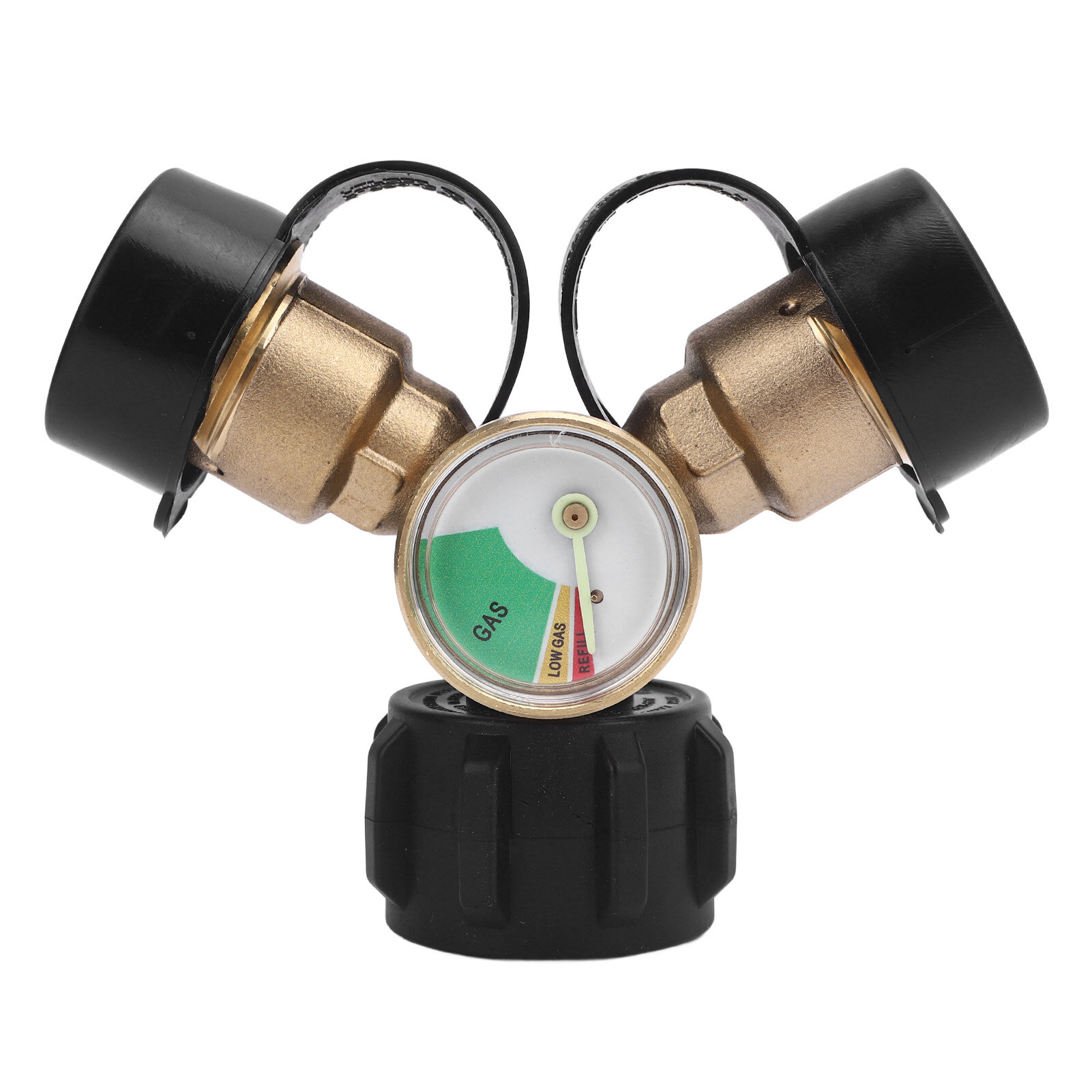 Gas Tank Splitter 2 Way Built in Pressure Gauge Aluminum Alloy High Temp Proof for RV Van Trailer