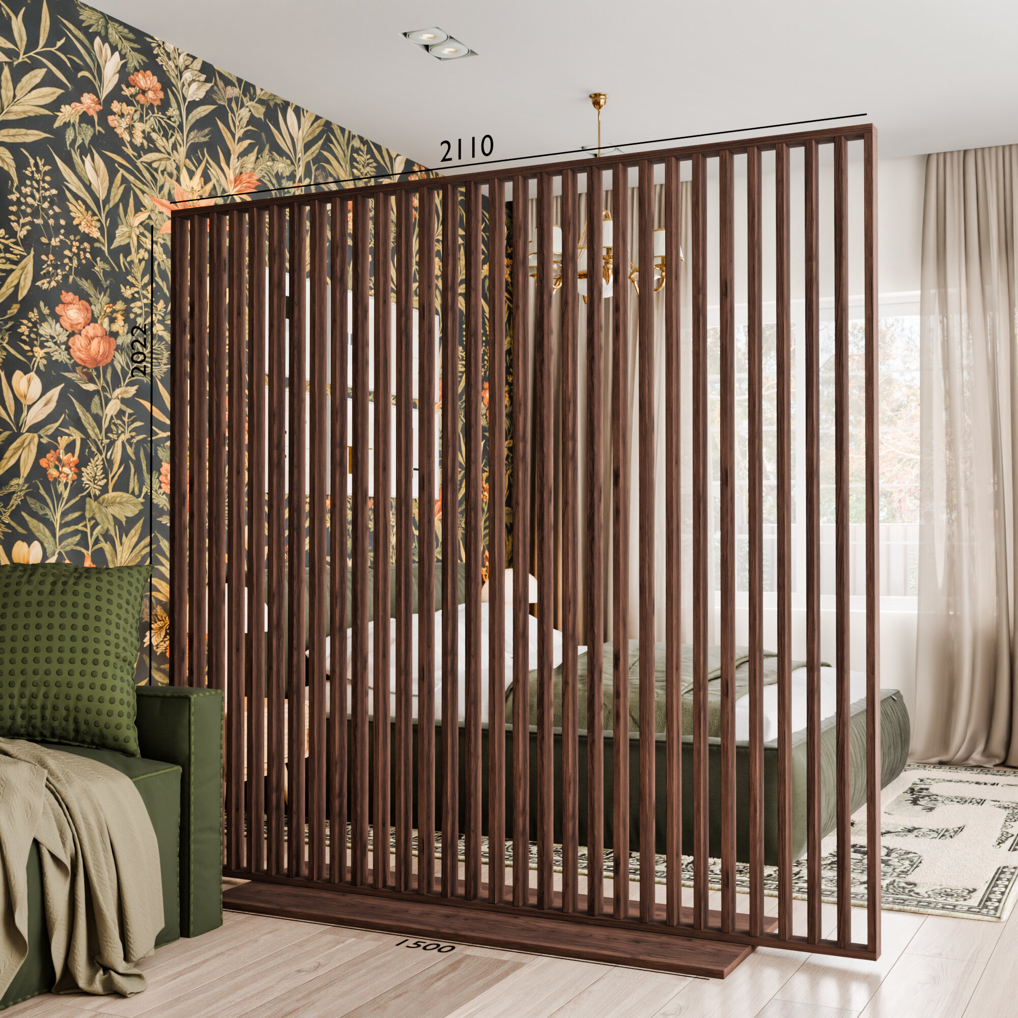 Реечная перегородка ширма для зонирования пространства 2110 мм, Дуб Катания