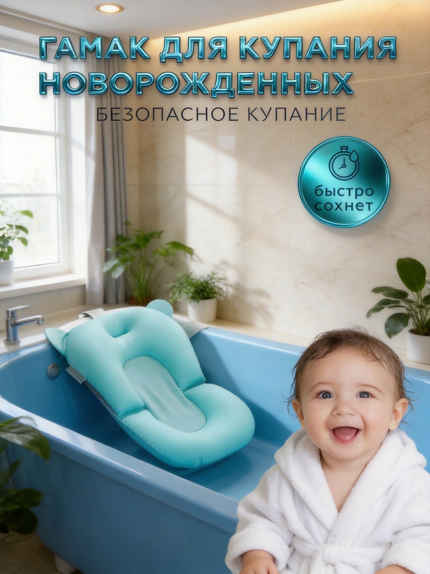 Гамак для купания новорожденных в ванночку, голубой — мягкая горка с креплениями для поддержки малыша, купальный матрасик подставка для мытья ребенка