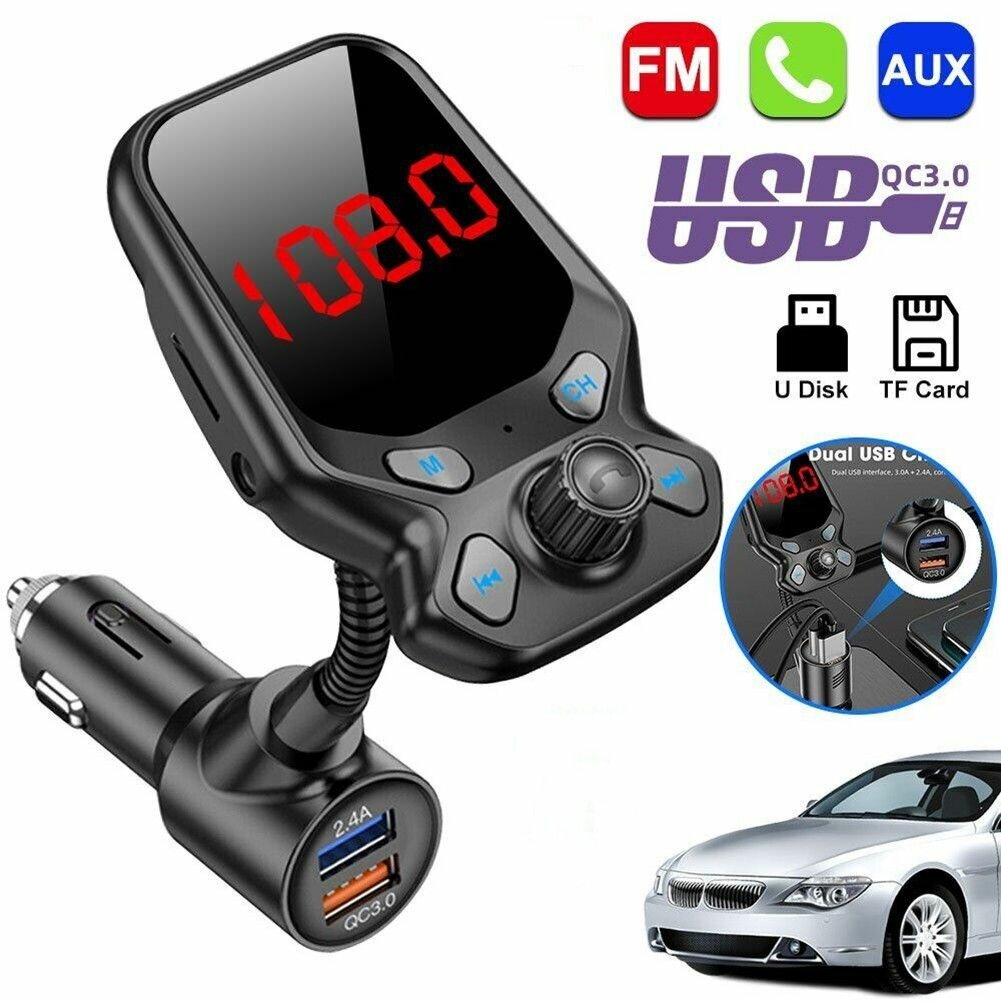 Беспроводной Bluetooth FM-передатчик для автомобиля с MP3-плеером, двойным USB-зарядным и голосовым управлением для громкой связи