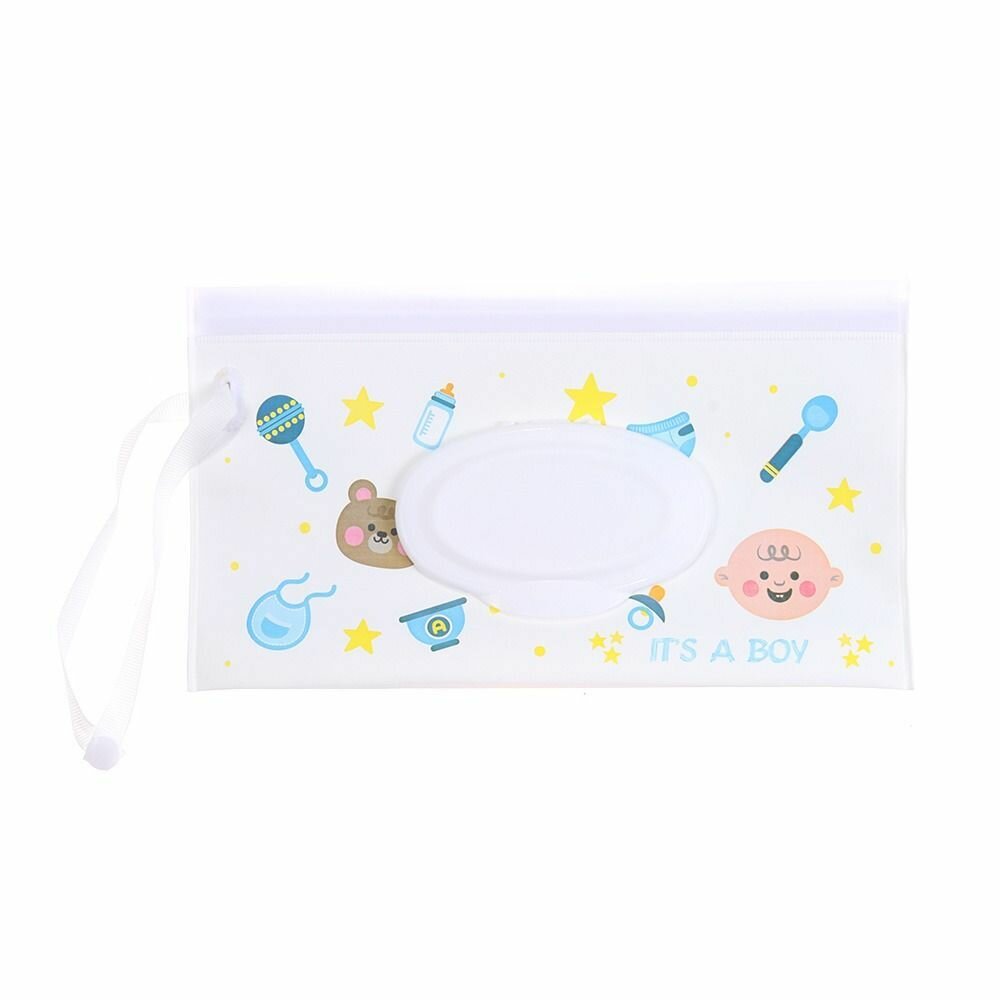 Чехол для влажных салфеток из полиэстера 24×14 см с ремешком‑защёлкой, молнией и пластиковым краем для вытягивания