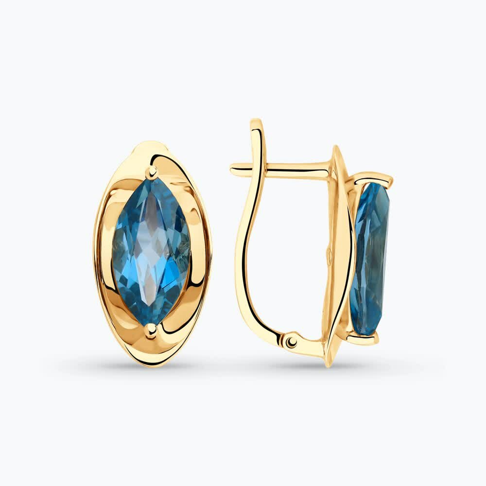 Серьги, красное золото, 585 проба, Лондон топаз