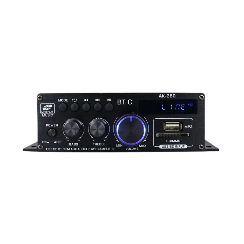 Аудио усилитель мощности -380 с Bluetooth 5.0, USB, FM, пультом ДУ, 400 Вт — фото 1