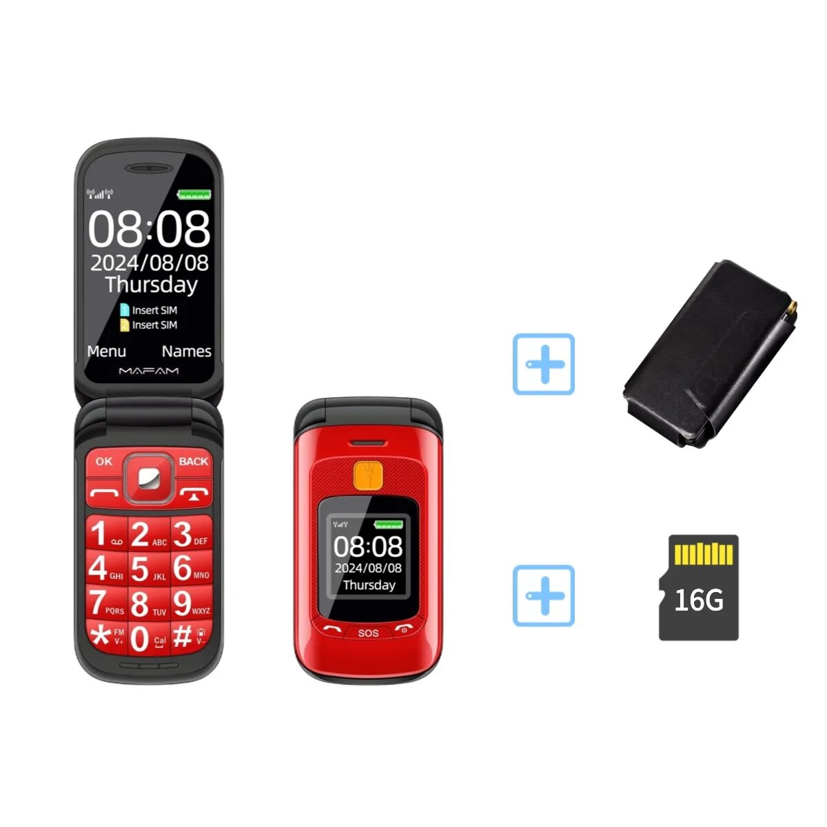 Красный флип-телефон Mafam F899, 2 SIM, SOS, 16G