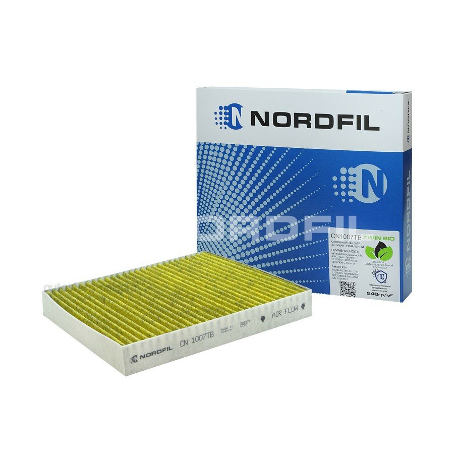 NORDFIL CN1007TB Фильтр салона антибактериальный TWIN BIO PEUGEOT 4007 4008 / MITSUBISHI ASX Eclipse Cross L 200