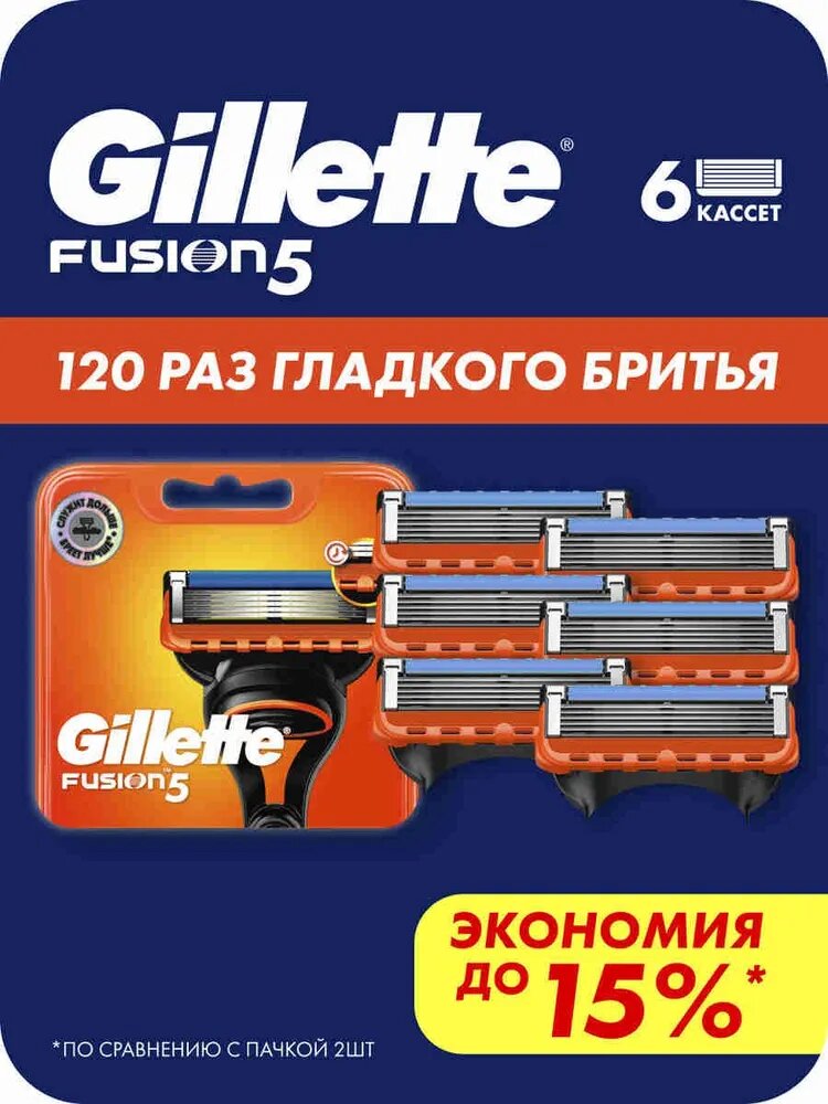 Сменные Кассеты Для Мужской Бритвы Gillette Fusion5, с 5 лезвиями, c точным триммером для труднодоступных мест, для гладкого бритья надолго, 6 шт