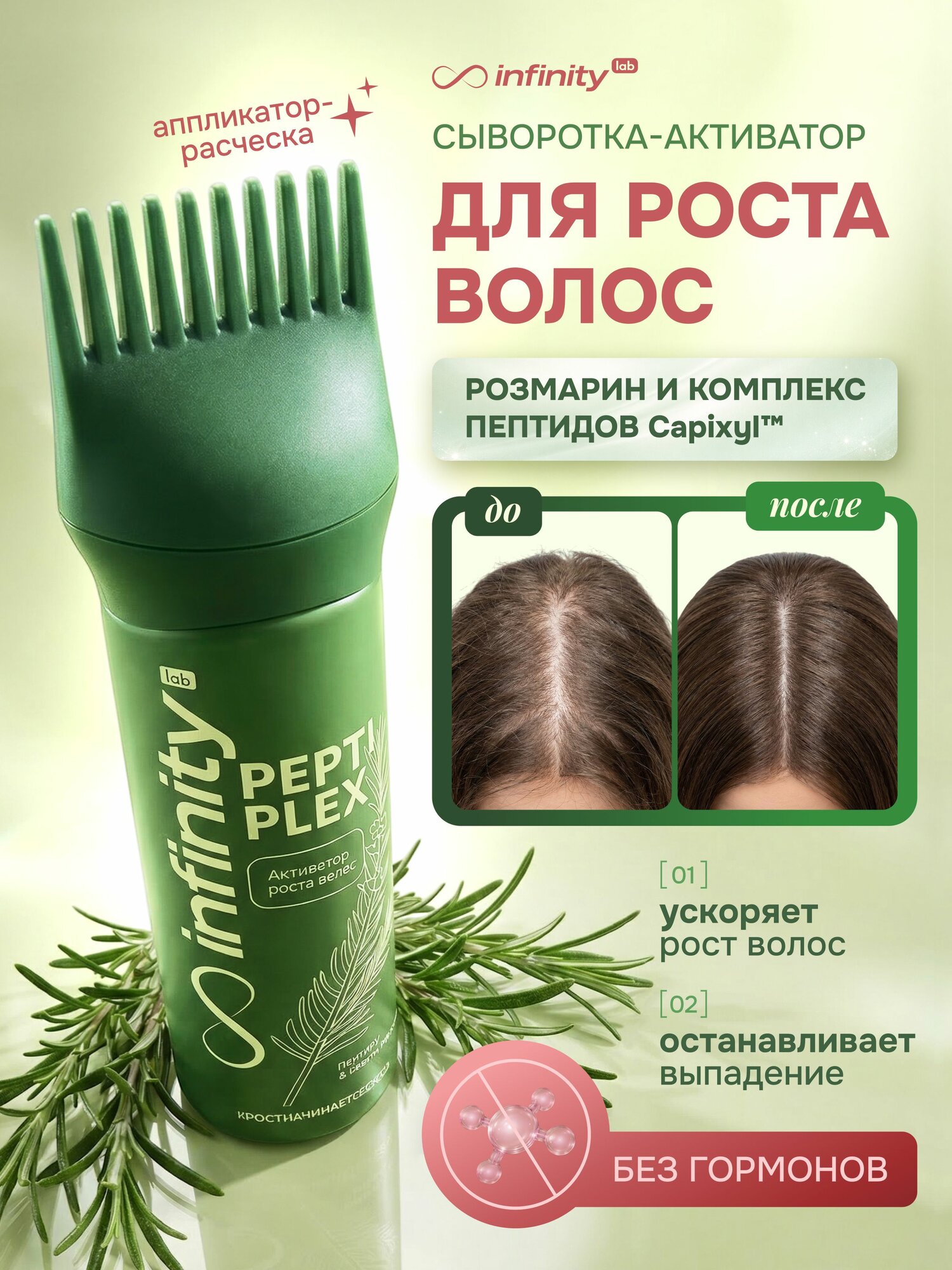 Сыворотка-активатор для роста волос INFINITY PEPTI PLEX. Пептиды и Масло Розмарина