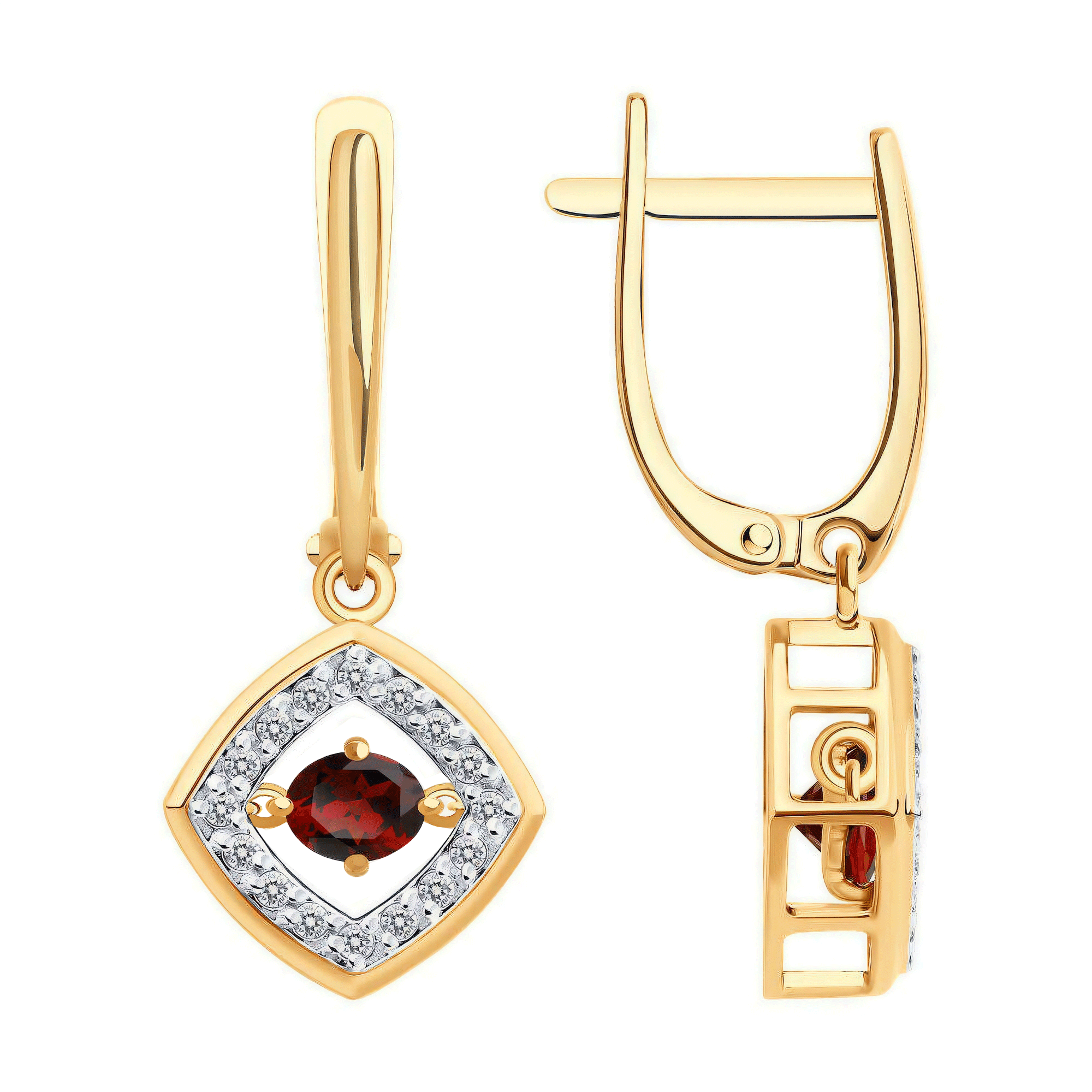 Серьги, красное золото, 585 проба, гранат, фианит