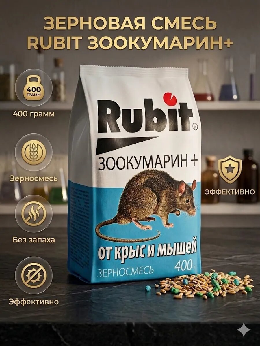 Приманка Rubit Зоокумарин+, для грызунов, зерновая смесь, 400г