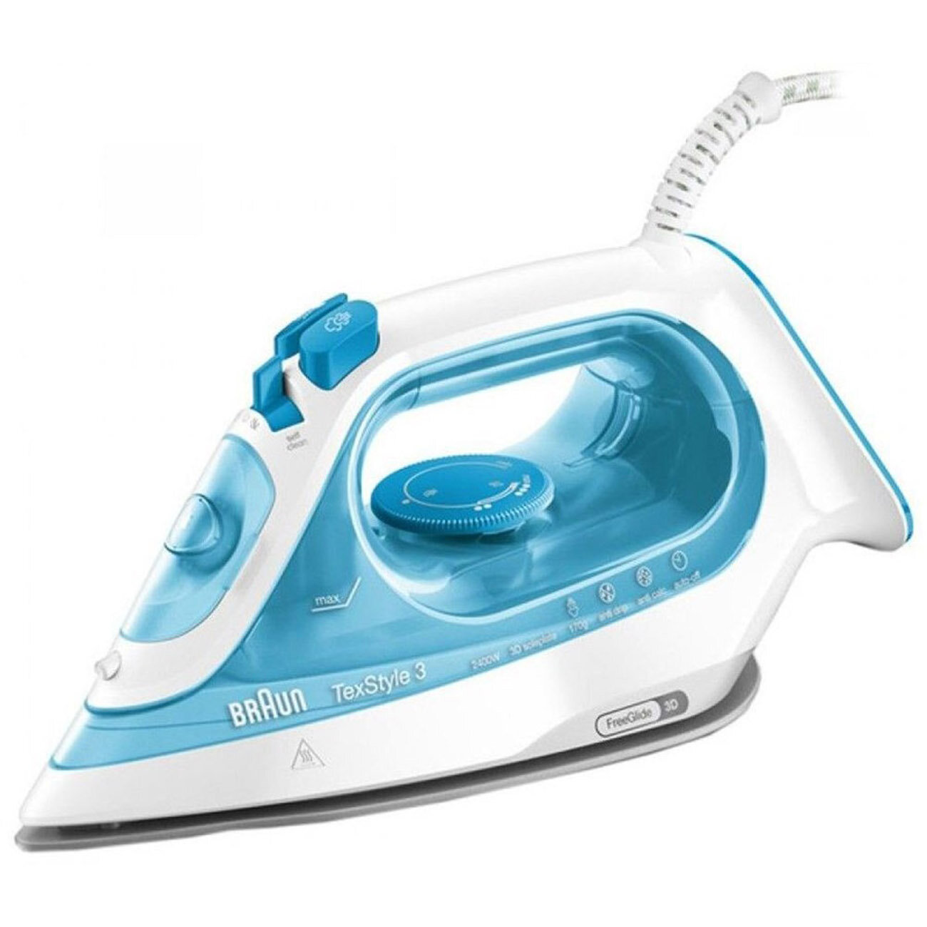 Утюг Braun SI3053BL белый, 2400 Вт, керамика, 45 г/мин, удар 170 г/мин, защита от накипи, самоочистка, автоотключение