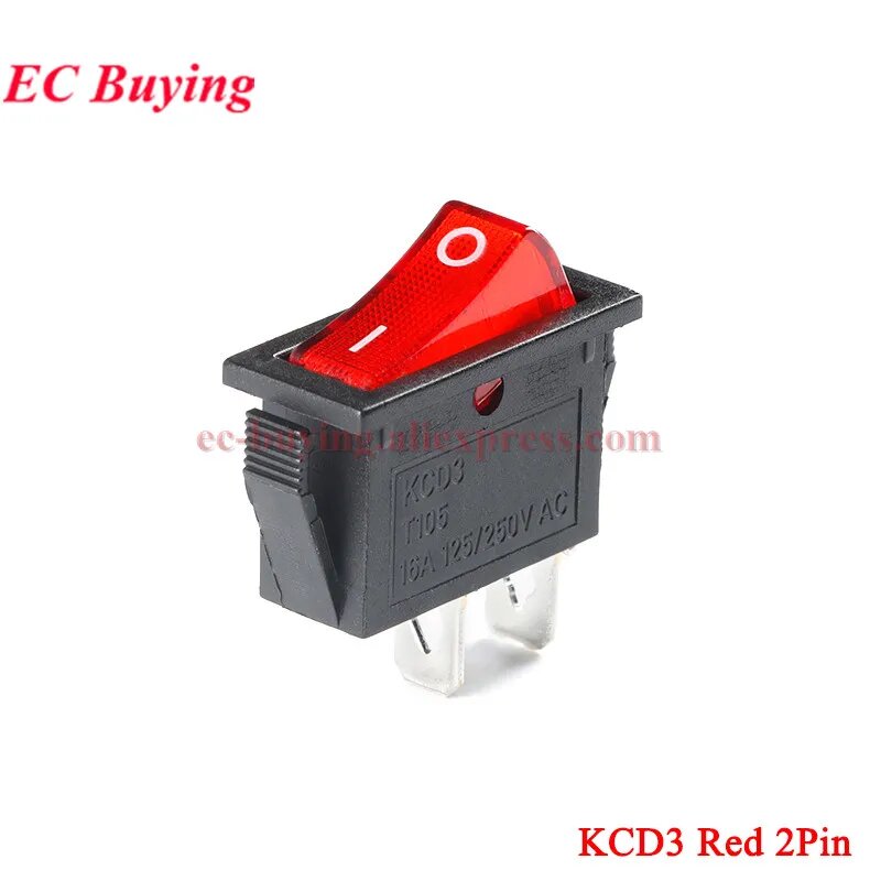 Переключатель KCD3 Red 2Pin, 1pc