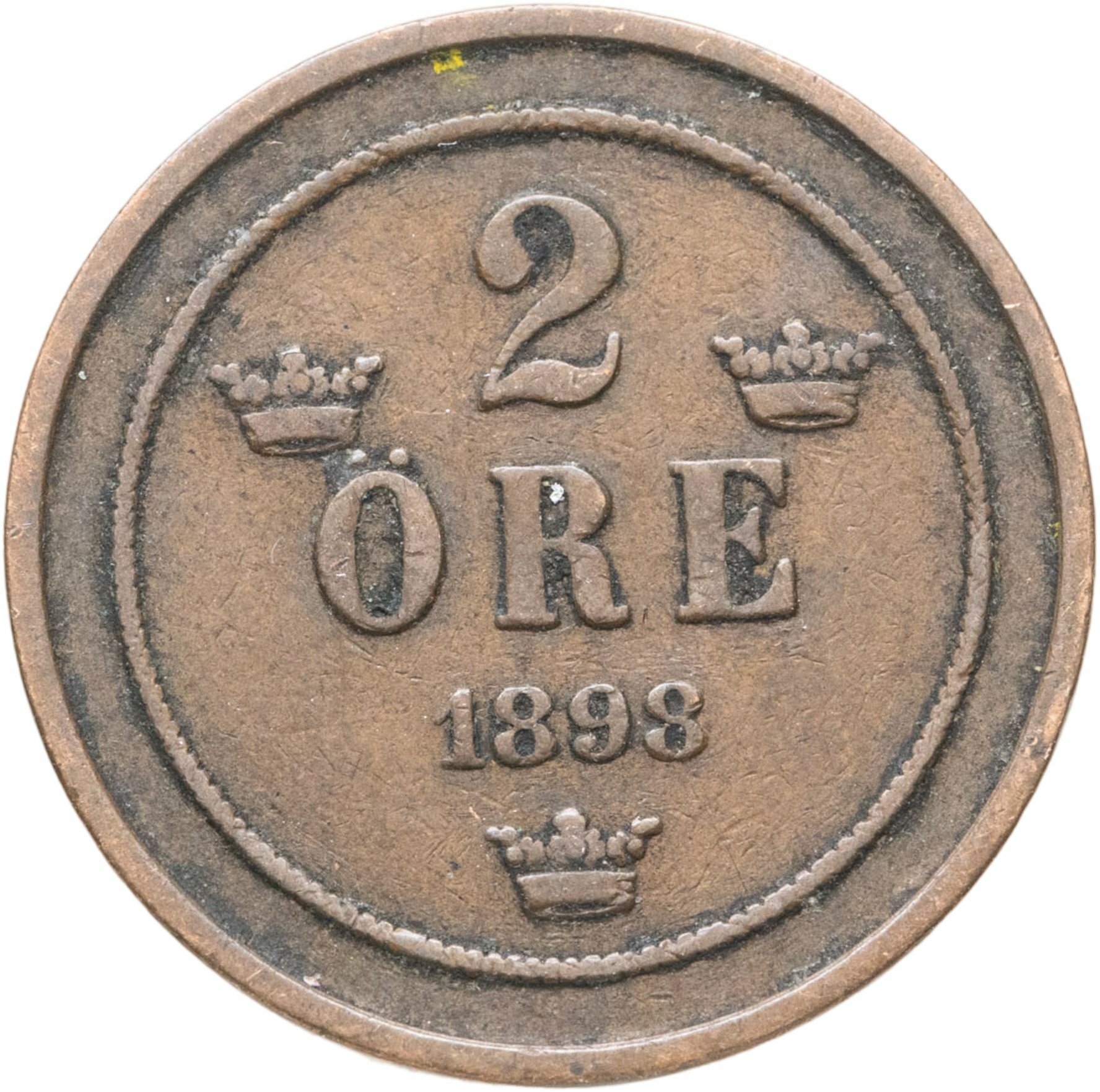 Швеция 2 эре ore 1898, Бронза, в сохранности VF