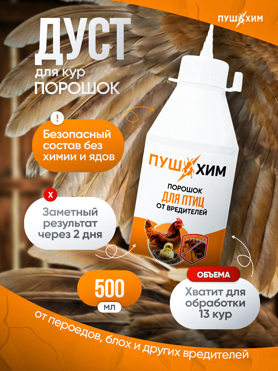 Эффективное средство для кур от блох и пероедов Дуст пушхим