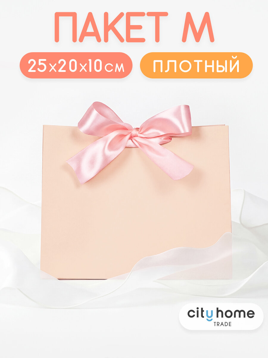 Пакет подарочный женский горизонтальный с бантом, 25х20х10 см, 1 шт.