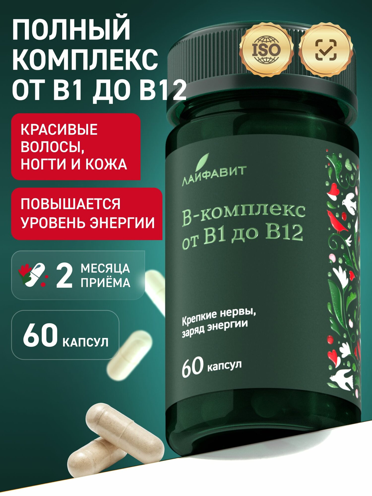 Витамины группы В комплекс, 60 шт. / от B1 до B12 / Витамины для энергии Vitamin b complex