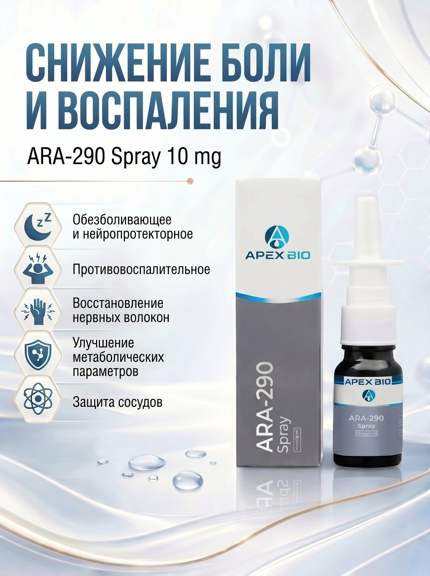 Пептид ARA 290 (Ара 290) спрей, 10 мг, для улучшения и восстановления тканей, уменьшения воспалений