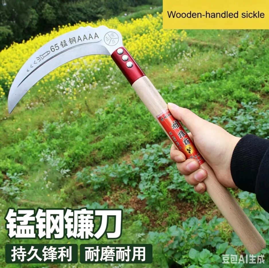 Ручной садовый серп из марганцевой стали Wooden handle