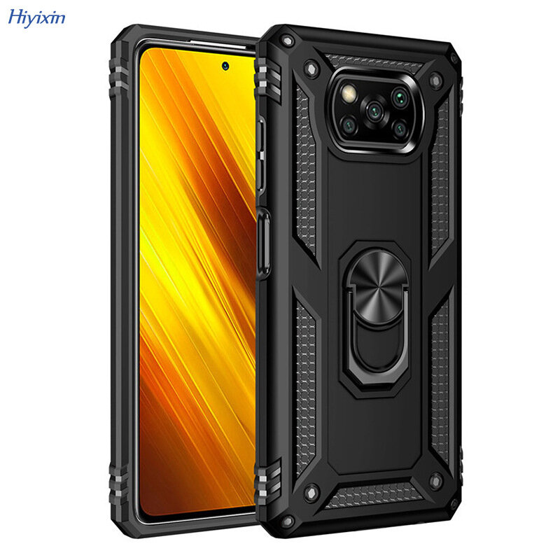 Противоударный чехол MyPads для Xiaomi Poco X3 NFC и Poco X3Pro с кольцом-подставкой, черный