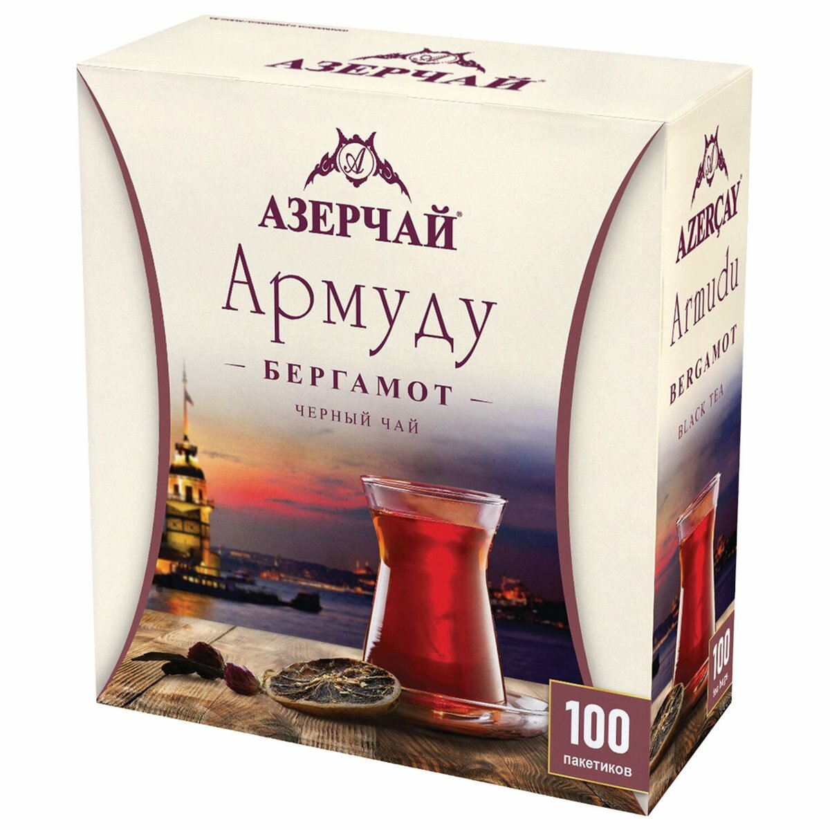 Чай Азерчай "Армуду" черный с бергамотом, 100 пакетиков с ярлычками по 1,6г (420535), 12 уп.