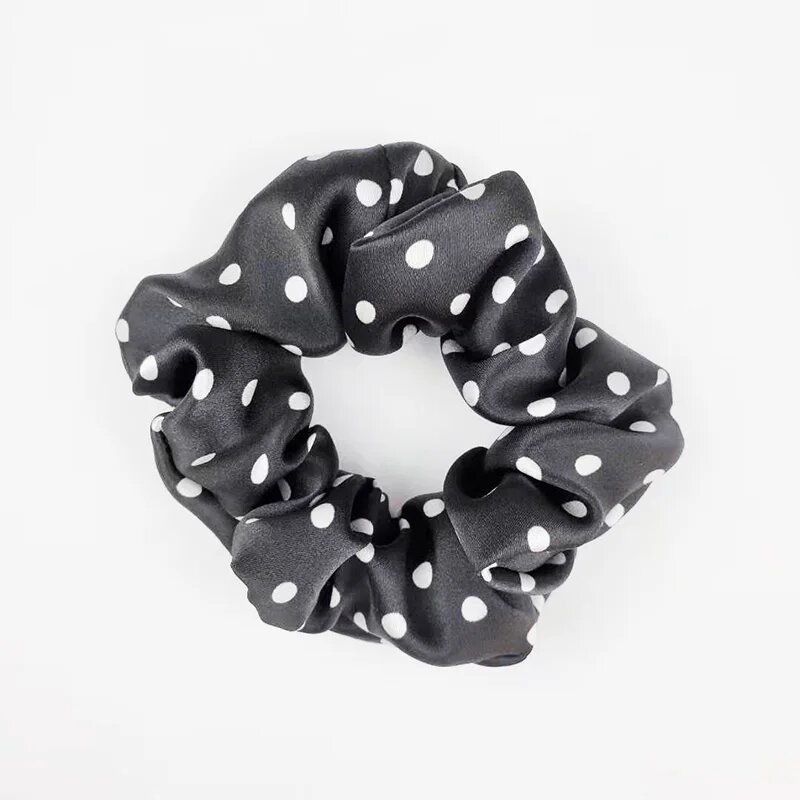 Шелковый резинка для волос в горошек Dots Black, 19 мм