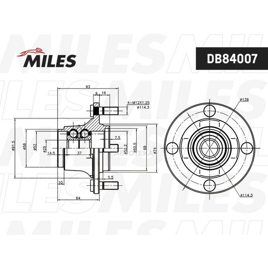 Ступица с подшипником CHERY QQ 03-15 1.0 (без ABS) зад. MILES DB84007
