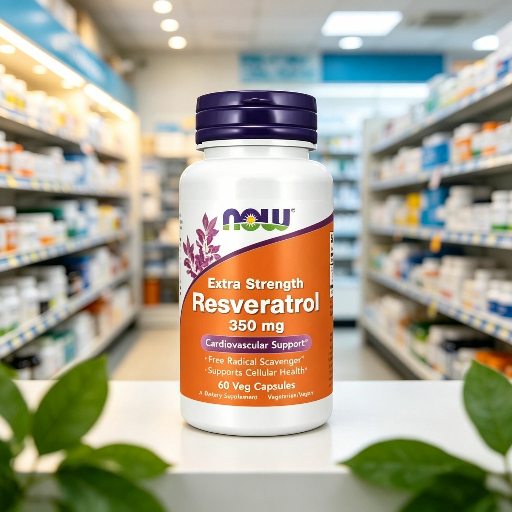 Ресвератрол NOW Foods Resveratrol Extra Strength 350 мг, 60 капсул, БАД