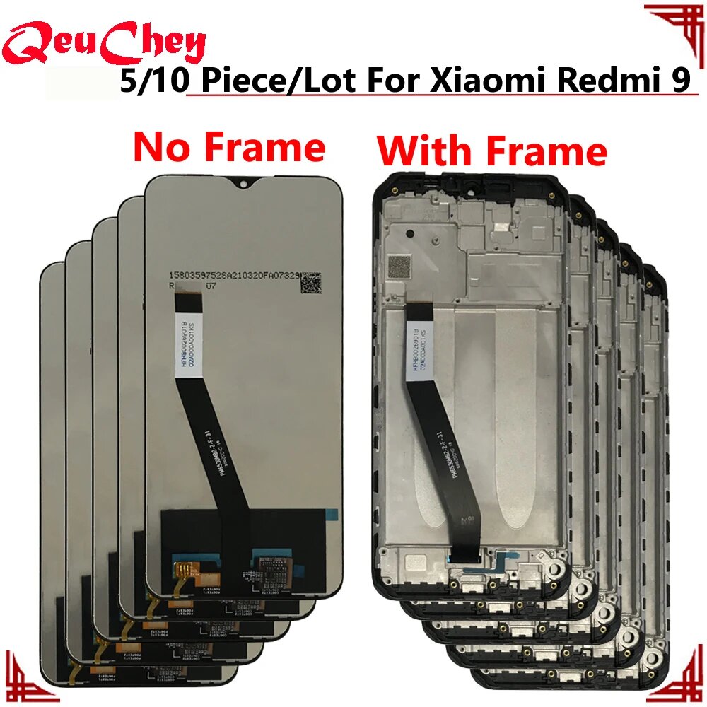 5/10 шт./лот для Xiaomi Redmi 9, ЖК-дисплей, монитор, брызговик, дигитайзер 10 Black With Frame