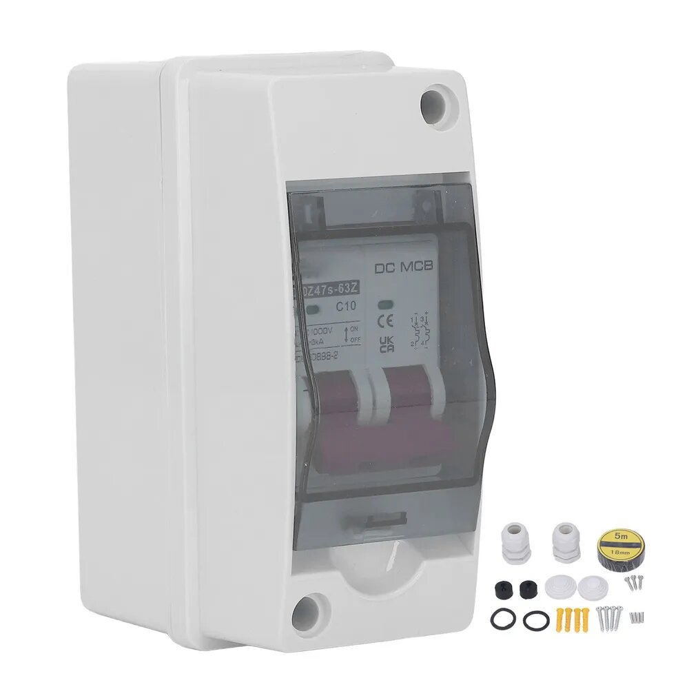 Патентованный DC выключатель 2P 10А 1000В IP65, для уличных солнечных систем и защиты от атмосферных воздействий.