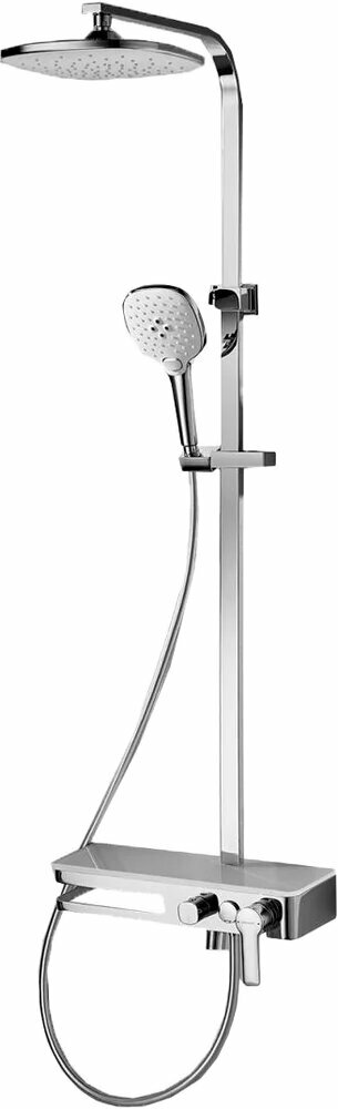 Душевая стойка Bravat Meissen F6277312CP-A-ENG со смесителем, хром, глянцевая, душевая система с тропическим душем, с изливом, с лейкой, латунная, рычаг сбоку