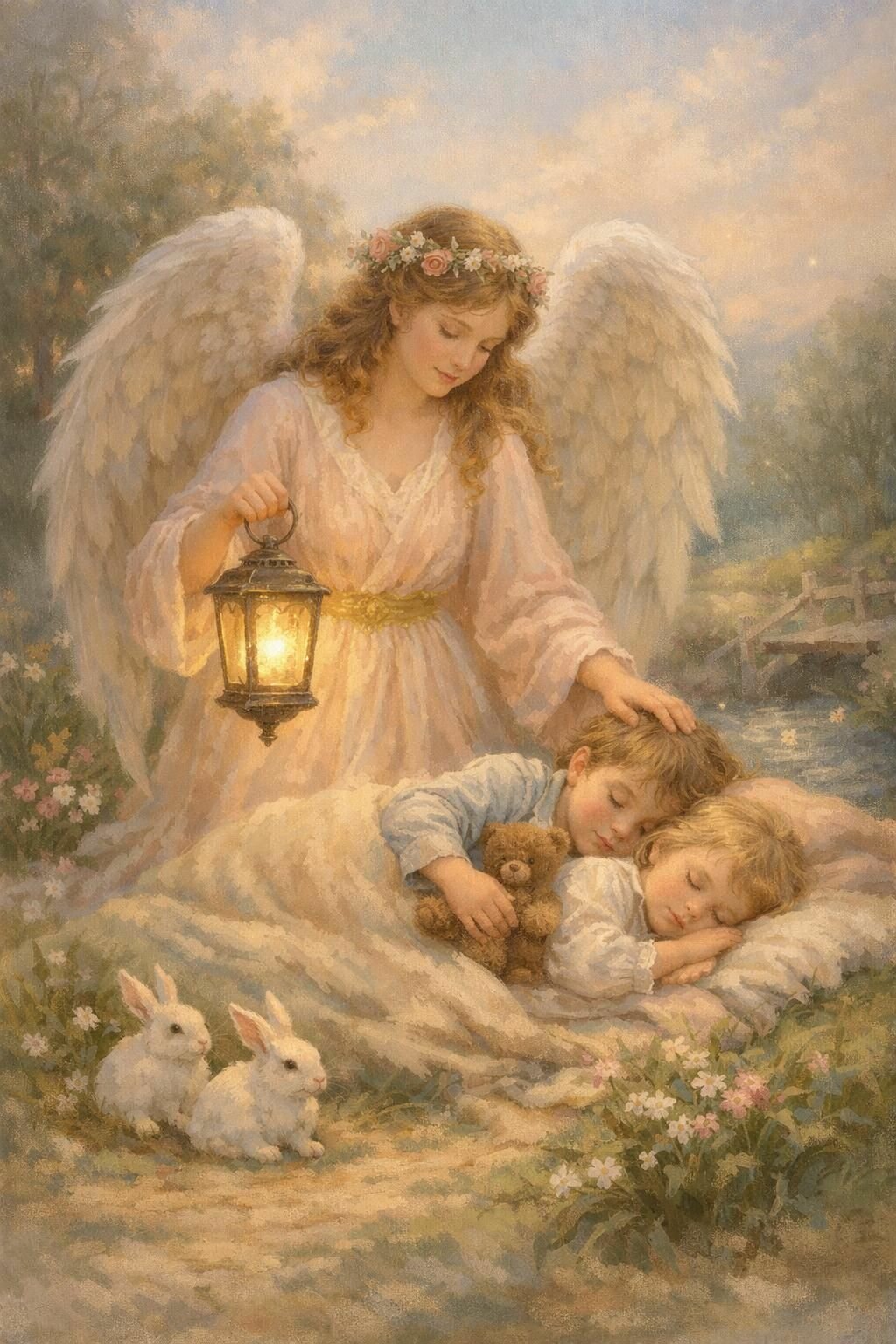 Алмазная Картина "Ангел-хранитель" 5D Круглый Бриллиант 30х40 См