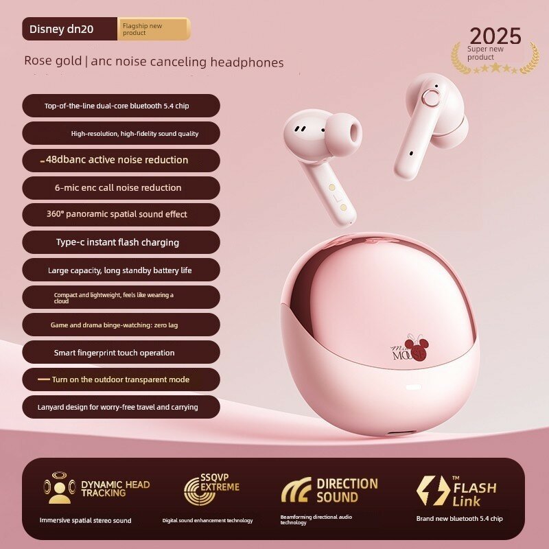 Беспроводные Bluetooth-наушники Disney с шумоподавлением, игровые наушники-вкладыши, новая модель 2026 года, с очень