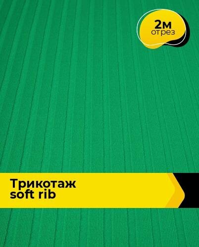 Ткань трикотаж лапша в рубчик для шитья и рукоделия, отрез 2 м*140 см, цвет зеленый