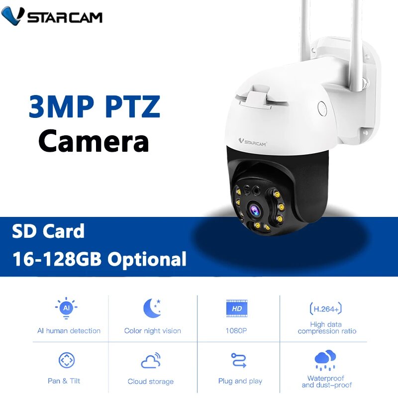 Vstarcam New Outdoor Security Protection Wireless 3MP HD IP камера умного дома Купол водонепроницаемый Цветная ночь Двусторонняя с приложением для телефона-