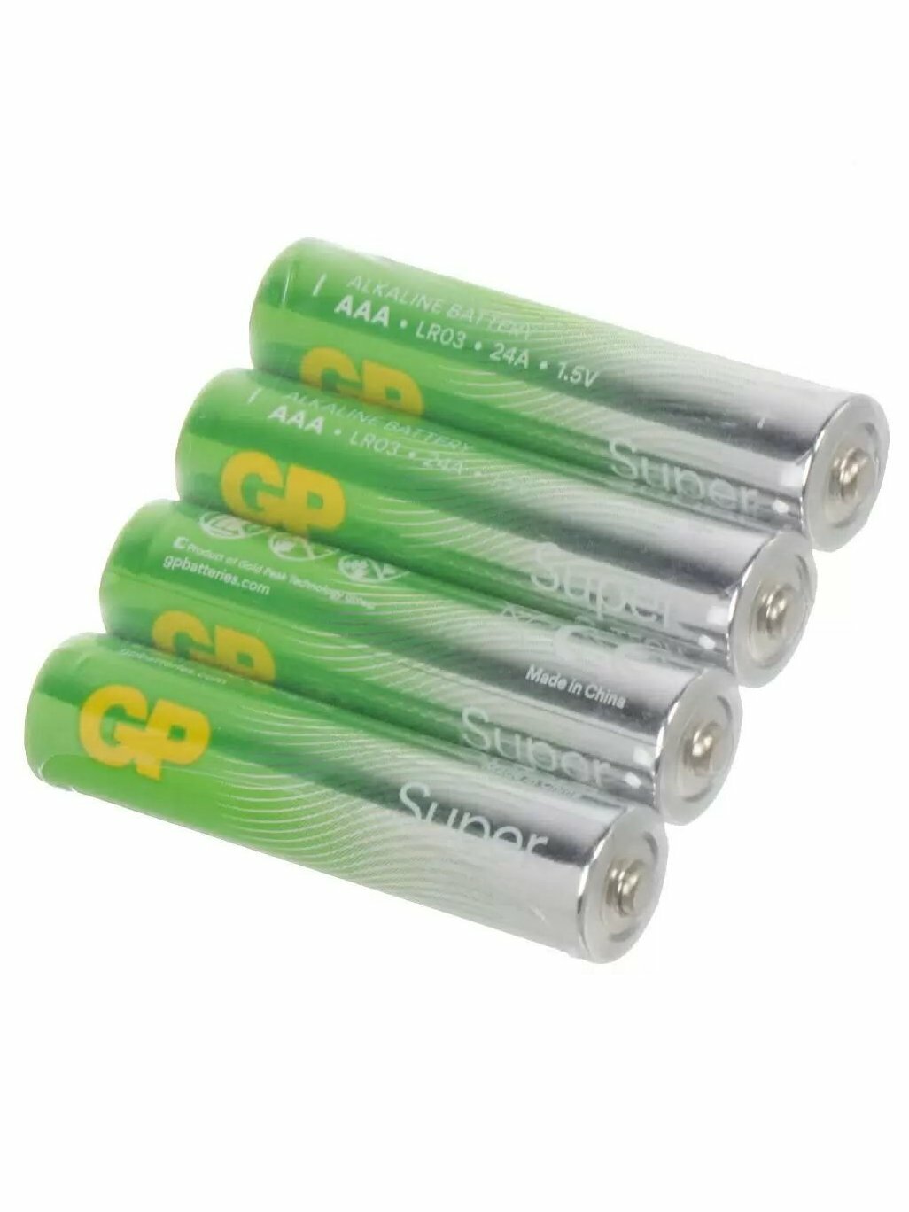 Батарейки GP AAA Alkaline Super LR03 24A, щелочные мизинчиковые элементы питания, спайка 4 штуки, артикул 1210, Малайзия