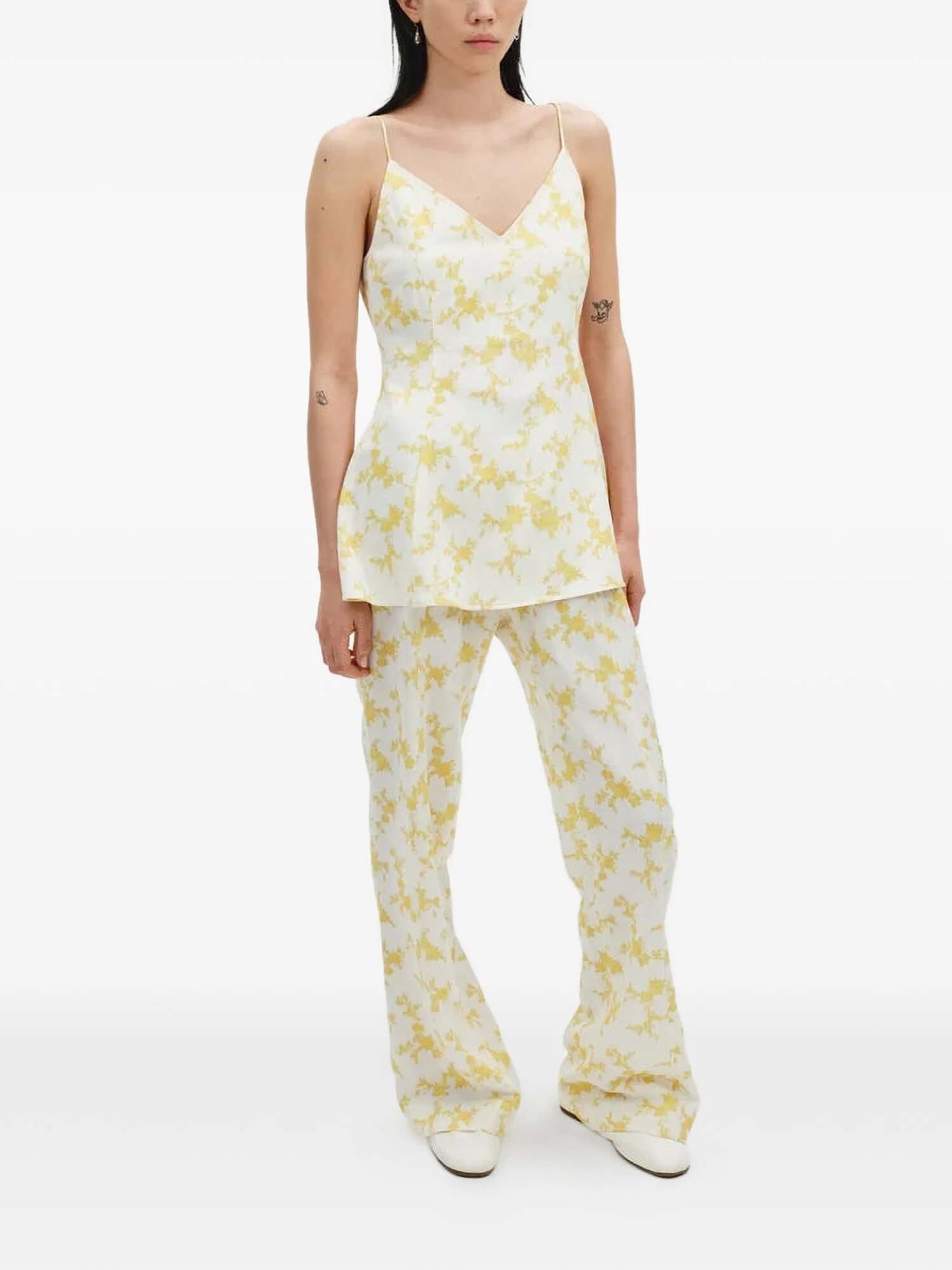 Топ Bite Studios Floral-print spaghetti-strap top, размер 32, бежевый/белый — фото 1