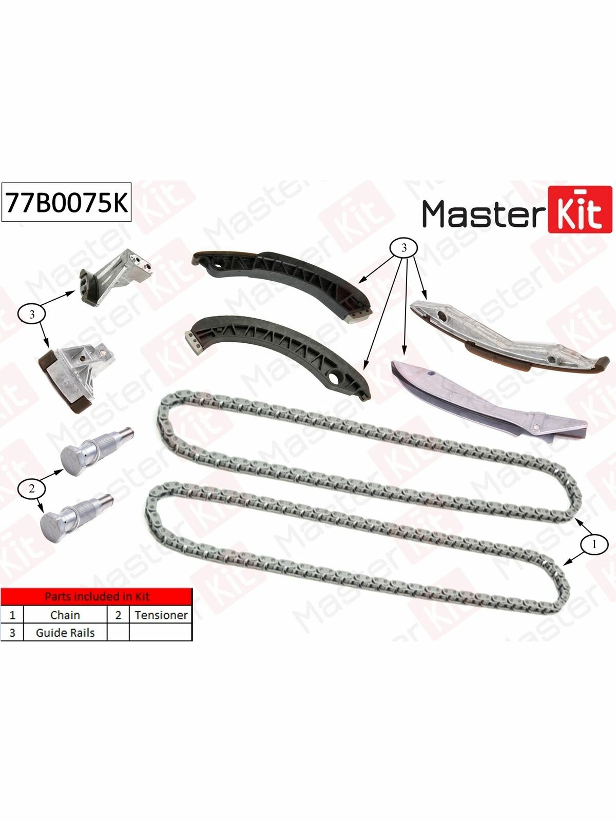 Комплект цепи ГРМ для а/м BMW X5 / БМВ, MASTERKIT 77B0075K