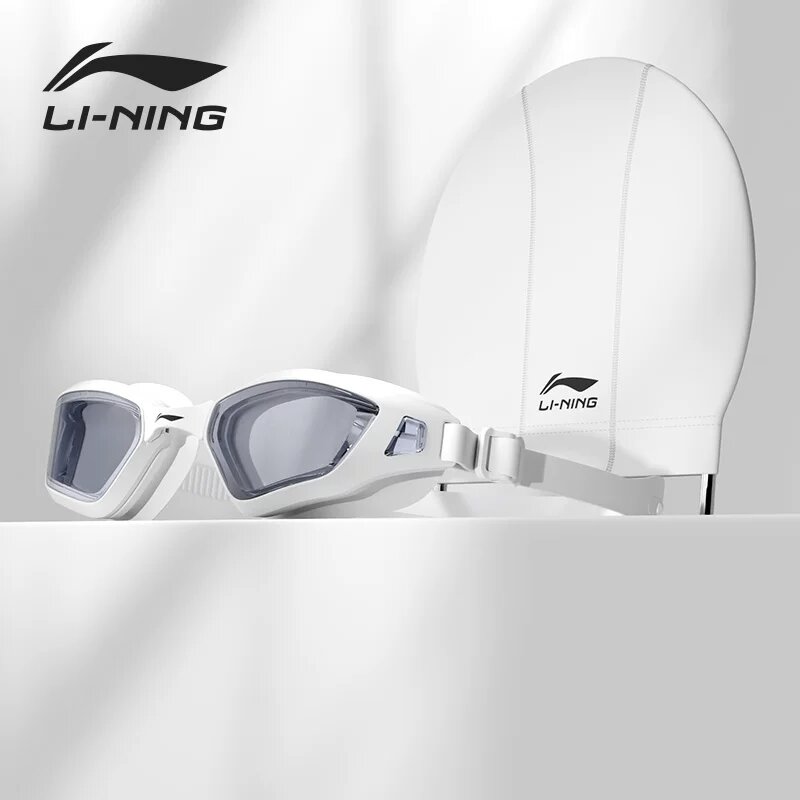 Li-Ning мужские очки для плавания с антизапотеванием и белой ткани шапкой, удобная посадка для водных видов спорта