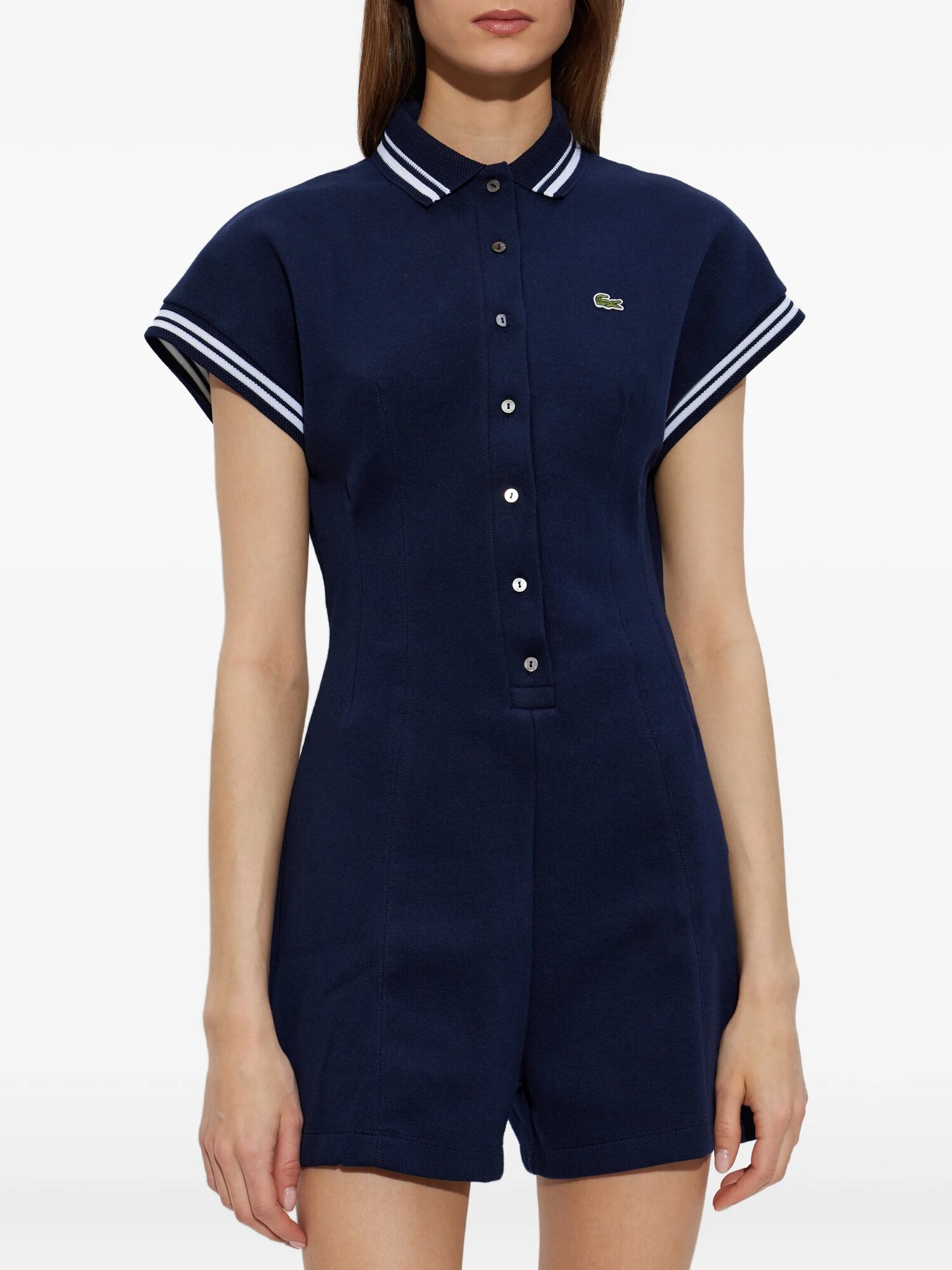 Комбинезон LACOSTE Logo-patch striped-trim playsuit, размер 38 EU — фото 1