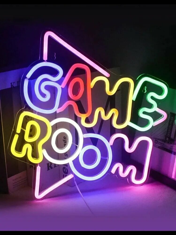 Неоновое оформление игровой комнаты GAME ROOM 36х34CM