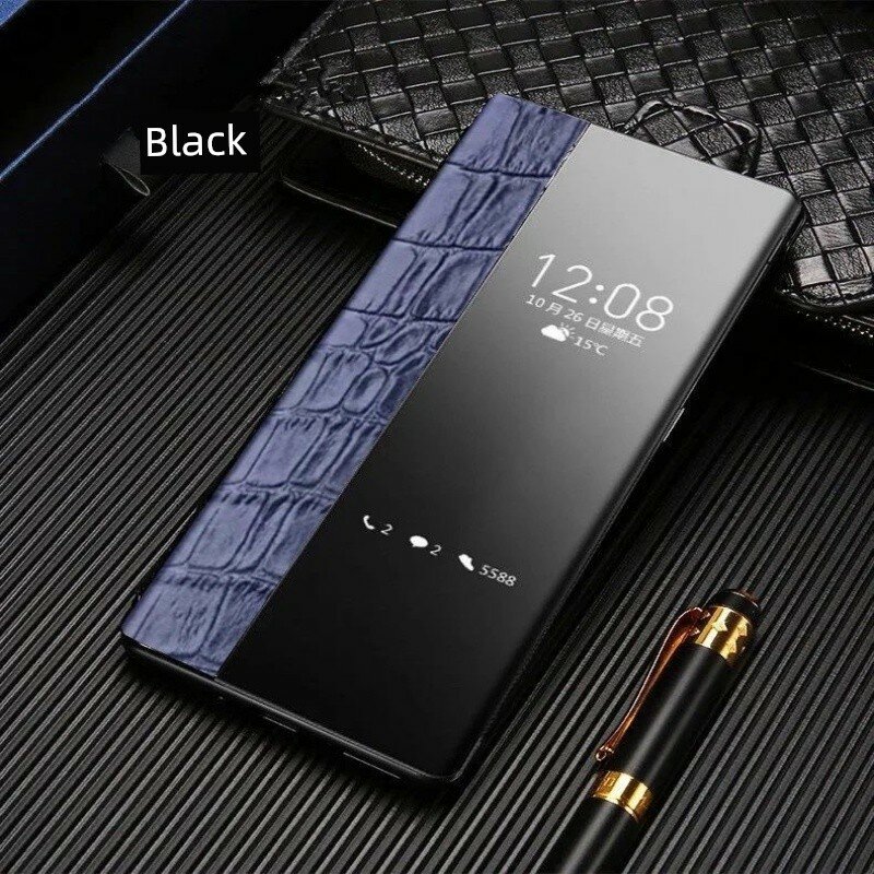 Чехол для OPPO A1K из натуральной кожи с синим крокодильим узором, тонкий деловой аксессуар