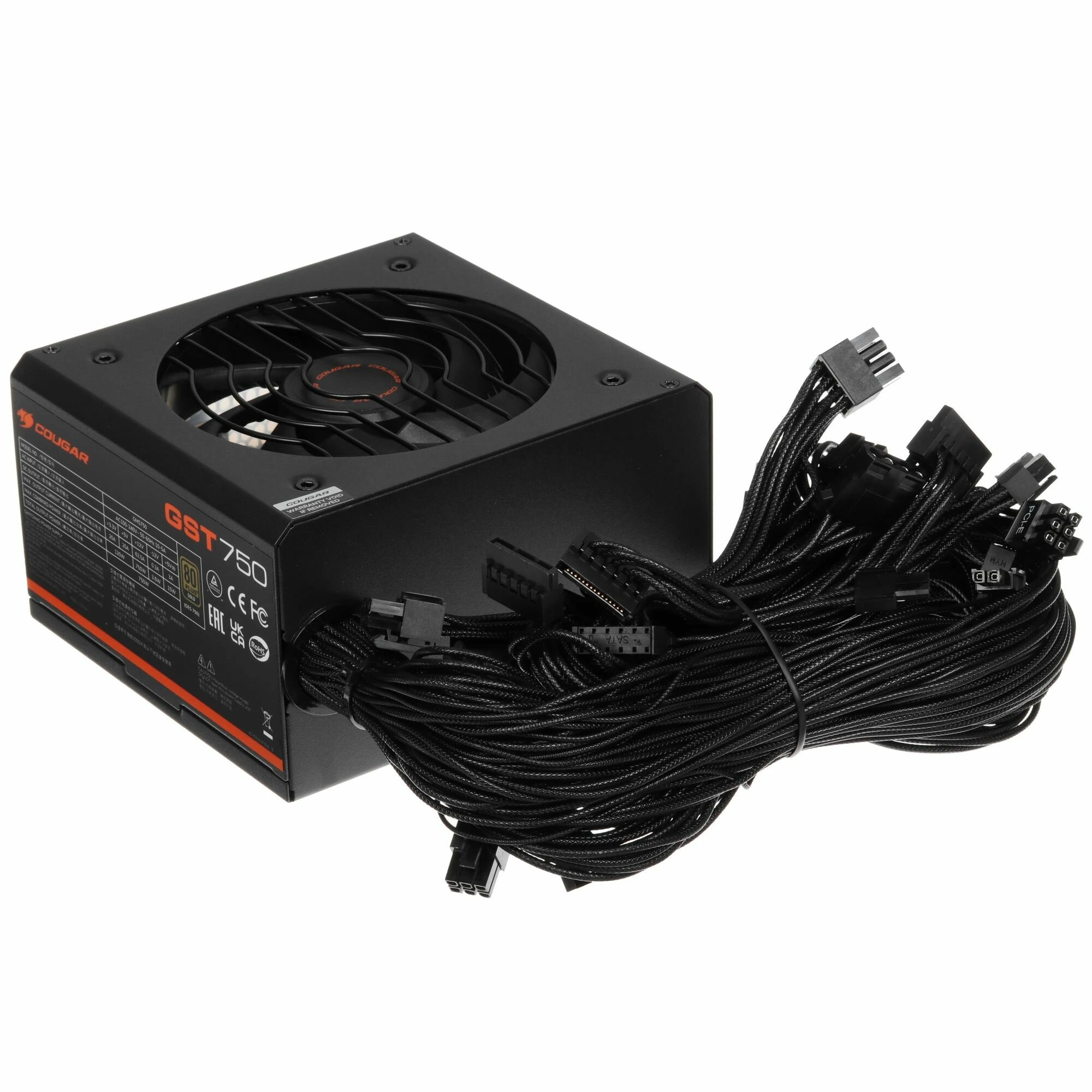 Блок питания Cougar GST 750W 80 Plus Gold (GMS750) черный - ATX 20+4 пин, 4 pin + 4 pin CPU, 6 SATA, 4 x 6+2 pin, 12V-2x6 PCI-E