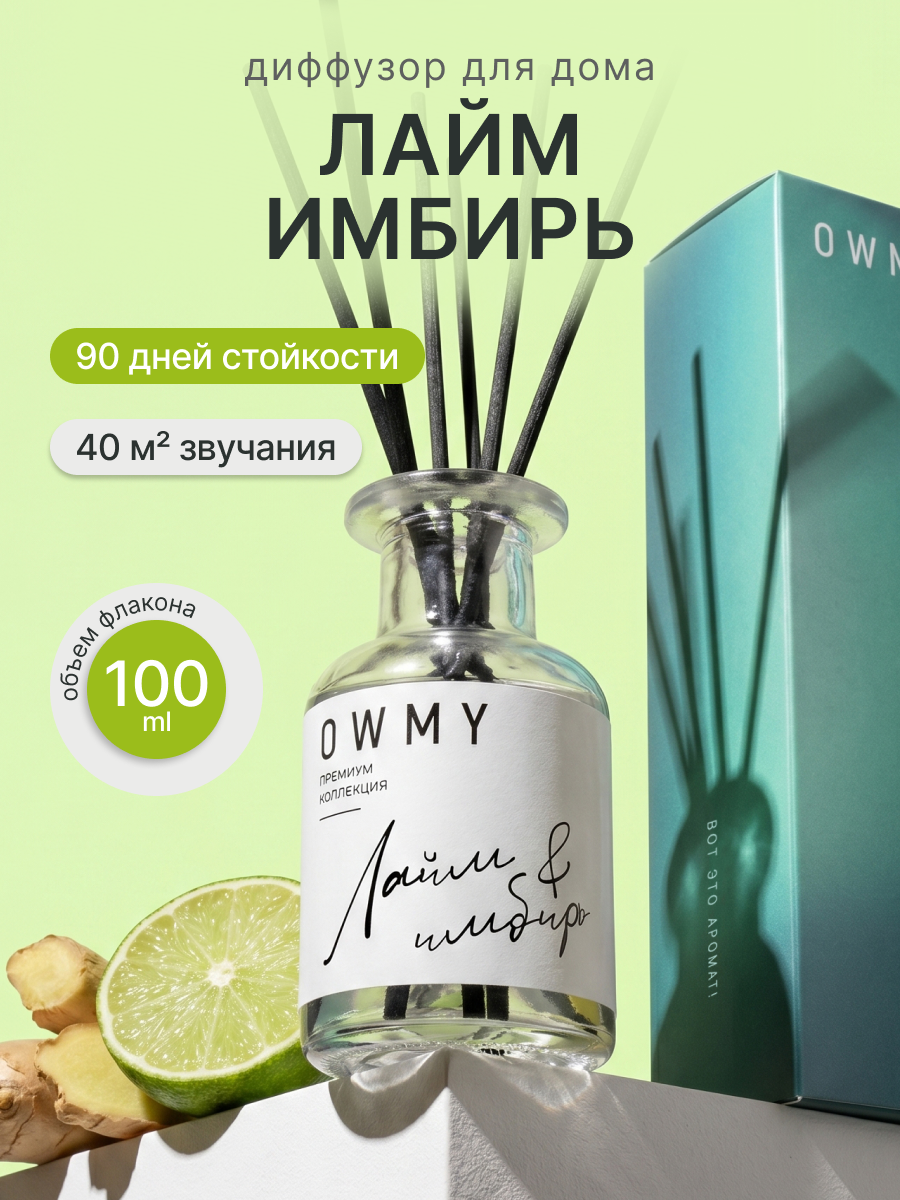 Ароматический диффузор для дома с палочками, 1 шт 100 мл / Лайм Имбирь