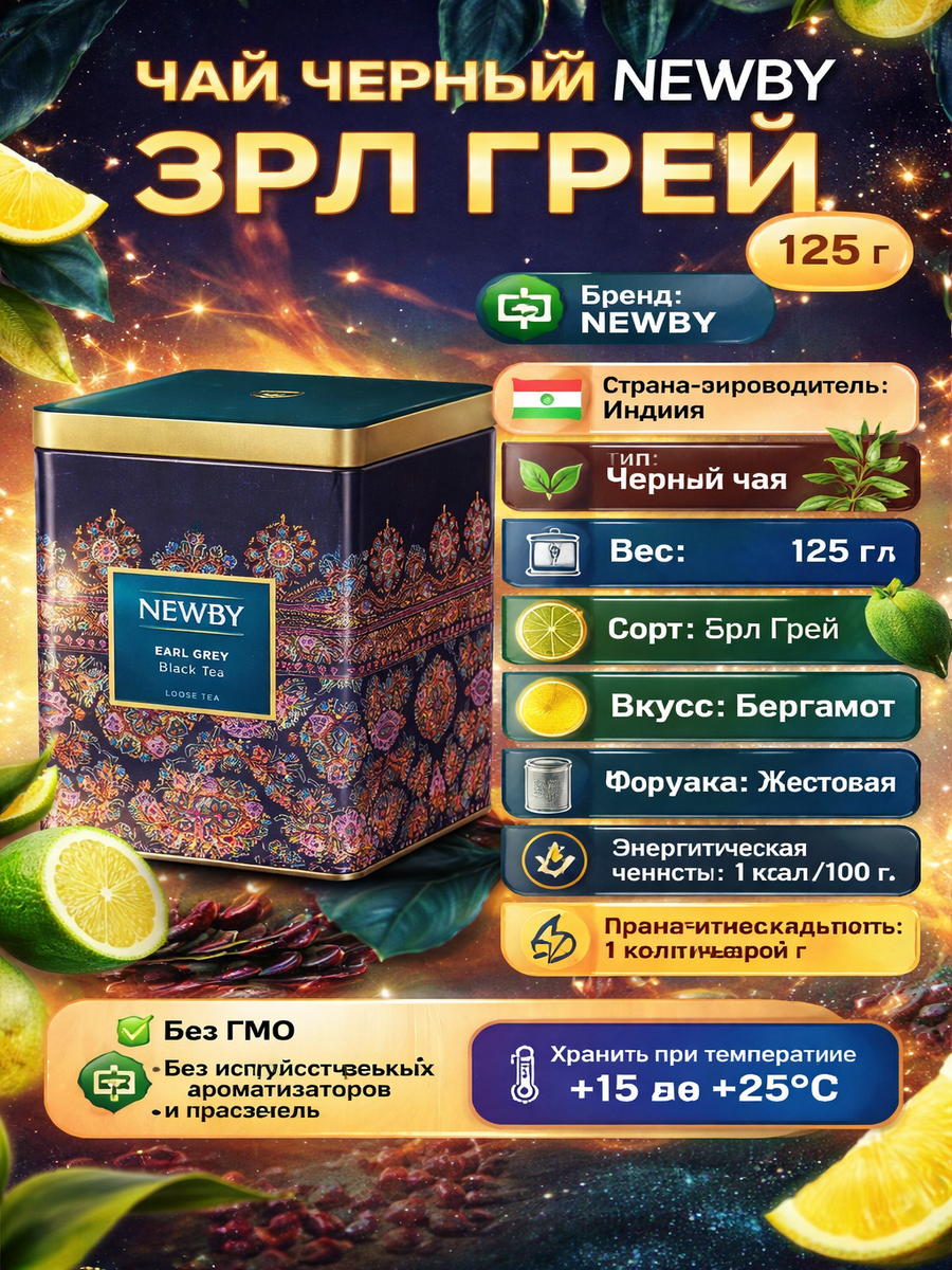 Чай черный Newby Эрл Грей, 125г
