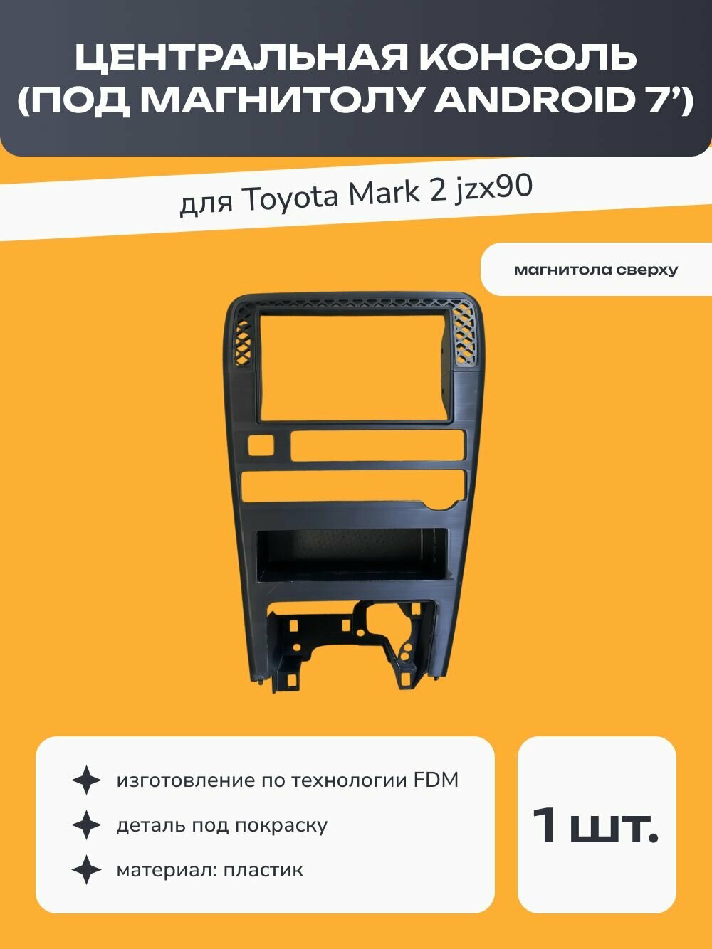 Консоль центральная магнитола сверху для Toyota Mark 2, Cresta, Chaser jzx90 (под магнитолу Android 7), панель под покраску, черный