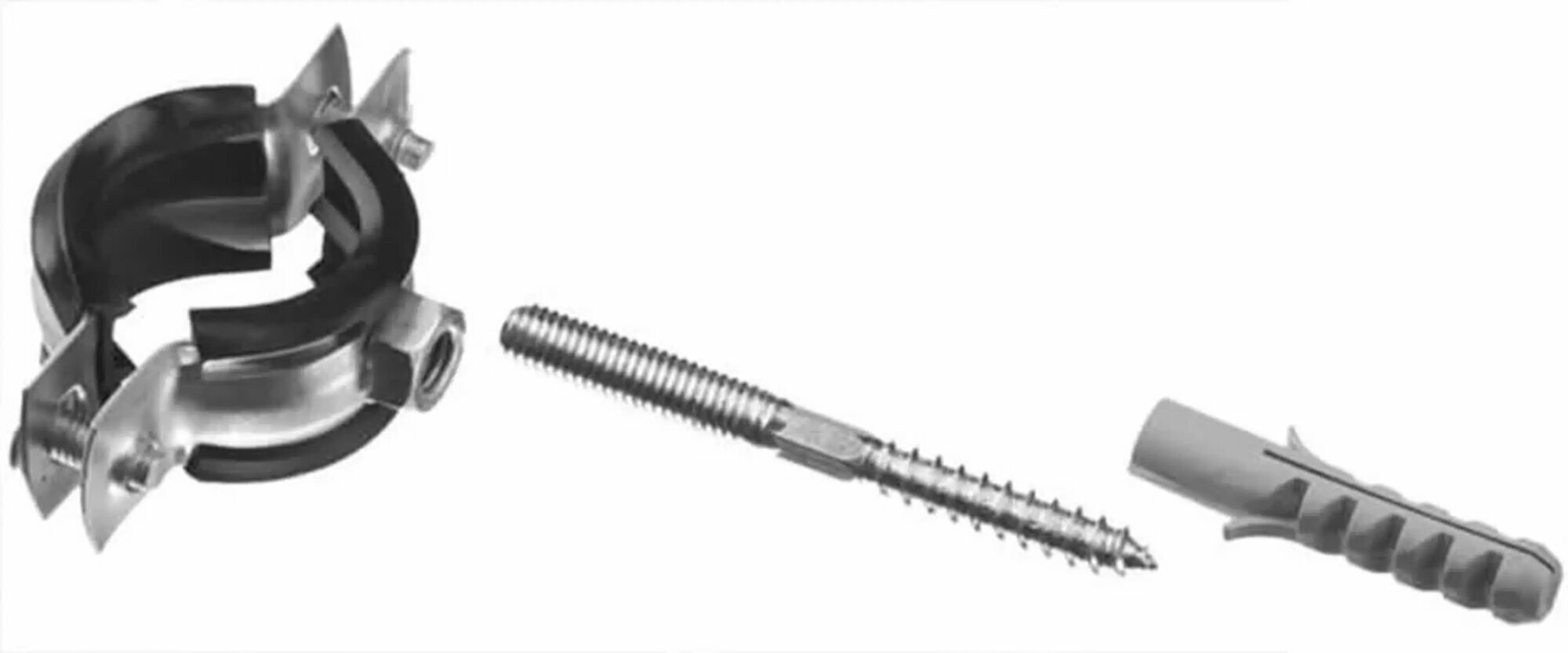 Хомут сантехнический 2 1/2" (74-80 мм) со шпилькой и дюбелем