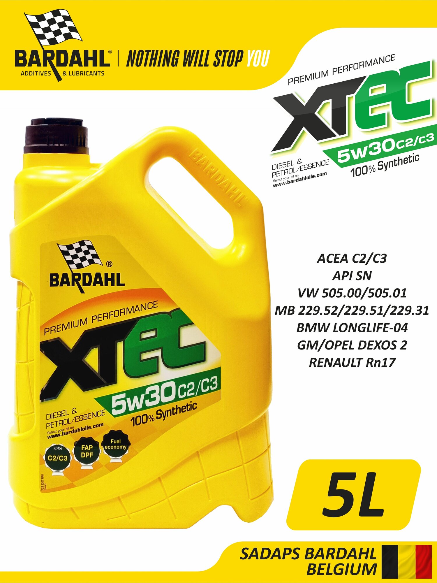 Bardahl XTEC C2/С3 5W-30 Масло моторное, Синтетическое, 5 л